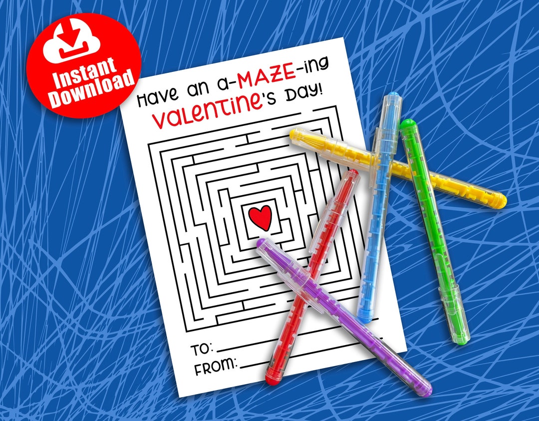 Maze Pen Valentine Printable. INSTANT DOWNLOAD. DIY. Fun Valentines for ...