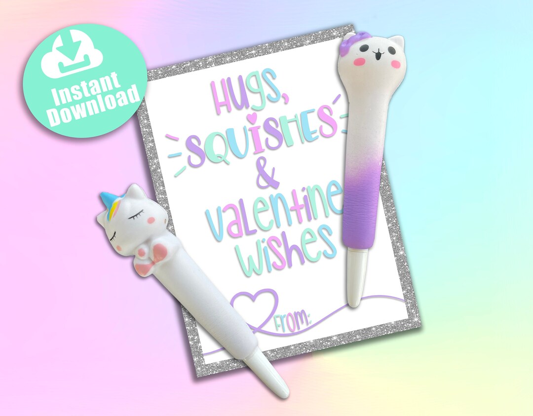 Squishy Pen Valentine Printable. INSTANT DOWNLOAD. DIY. Cute Squish Toy ...