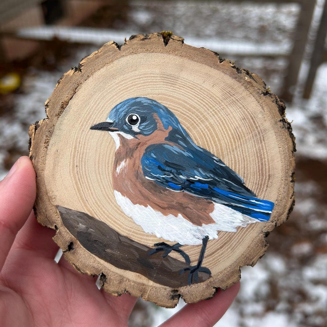 Eastern Bluebird Wood Slice Painting Bird Art, Bird Painting, Bird ...