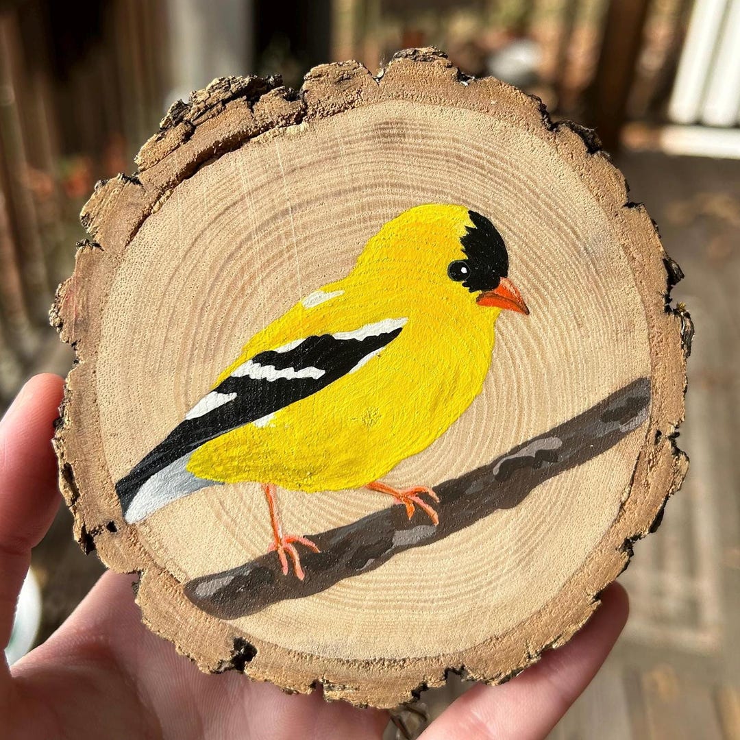 American Goldfinch Wood Slice Painting | Bird Art, Bird Painting, Bird ...