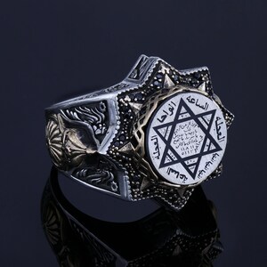 Seal of Solomon Signet Ring, Mens Protection Jewelry Vintage Engraved ...