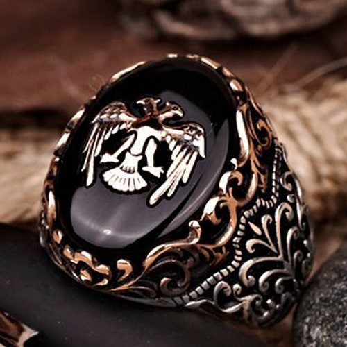 Heraldic Eagle Crest Signet Ring Double Headed Eagle Cool - Etsy