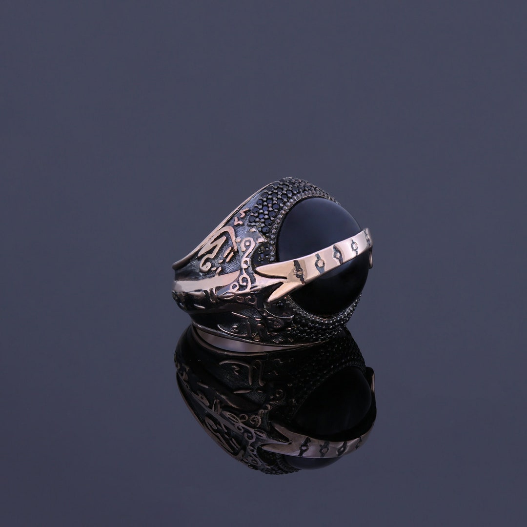 Sultan Sword Ring Men Onyx Gemstone Unique Silver Historical Islamic ...