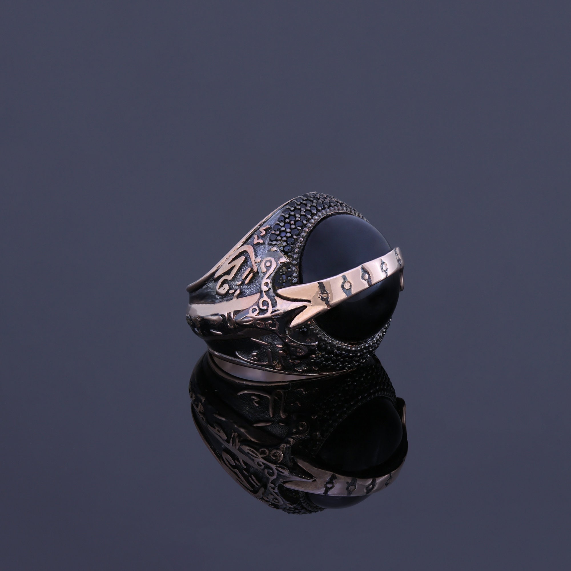 Sultan Sword Ring Men Onyx Gemstone Unique Silver Historical Islamic ...