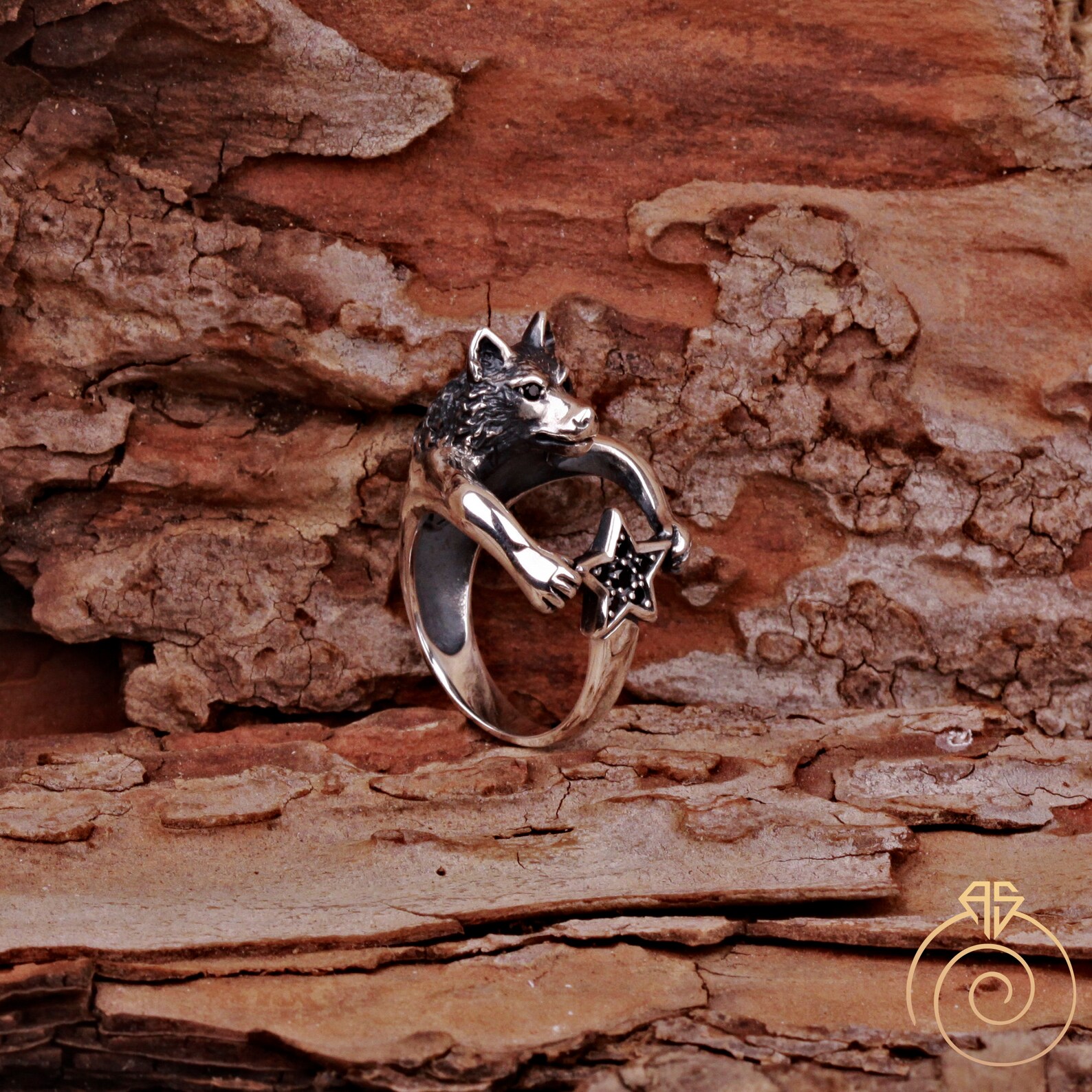Mens Animal Signet Ring Vintage Wolf Head Jewelry Black Stone - Etsy