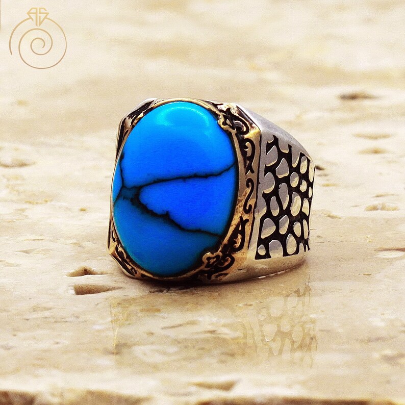 Men Turquoise December Birthstone Ring Unique 925 Sterling | Etsy