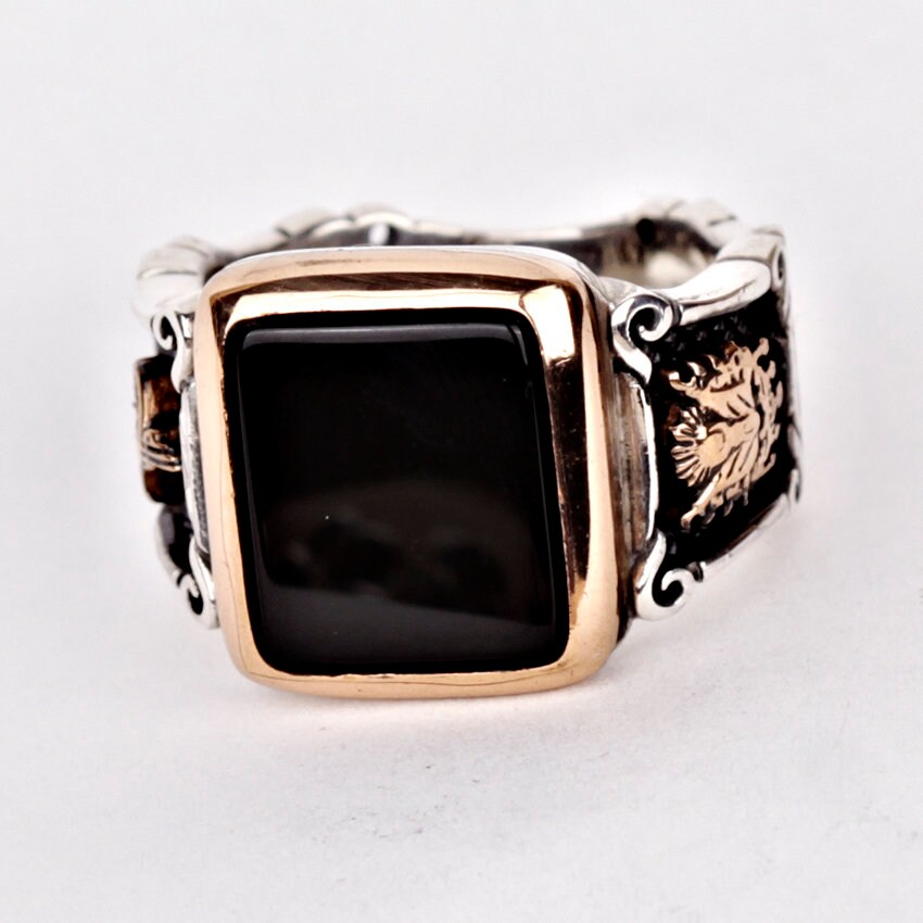 Men 925 Onyx Occult Ring Custom Sterling Silver Black Onyx | Etsy