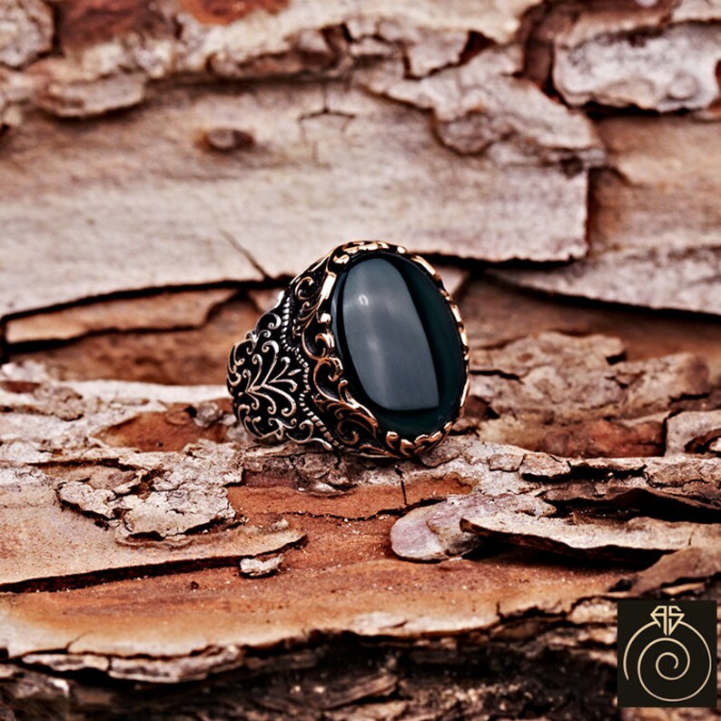 Mens Green Agate Occult Ring Custom Sterling Silver Agate | Etsy