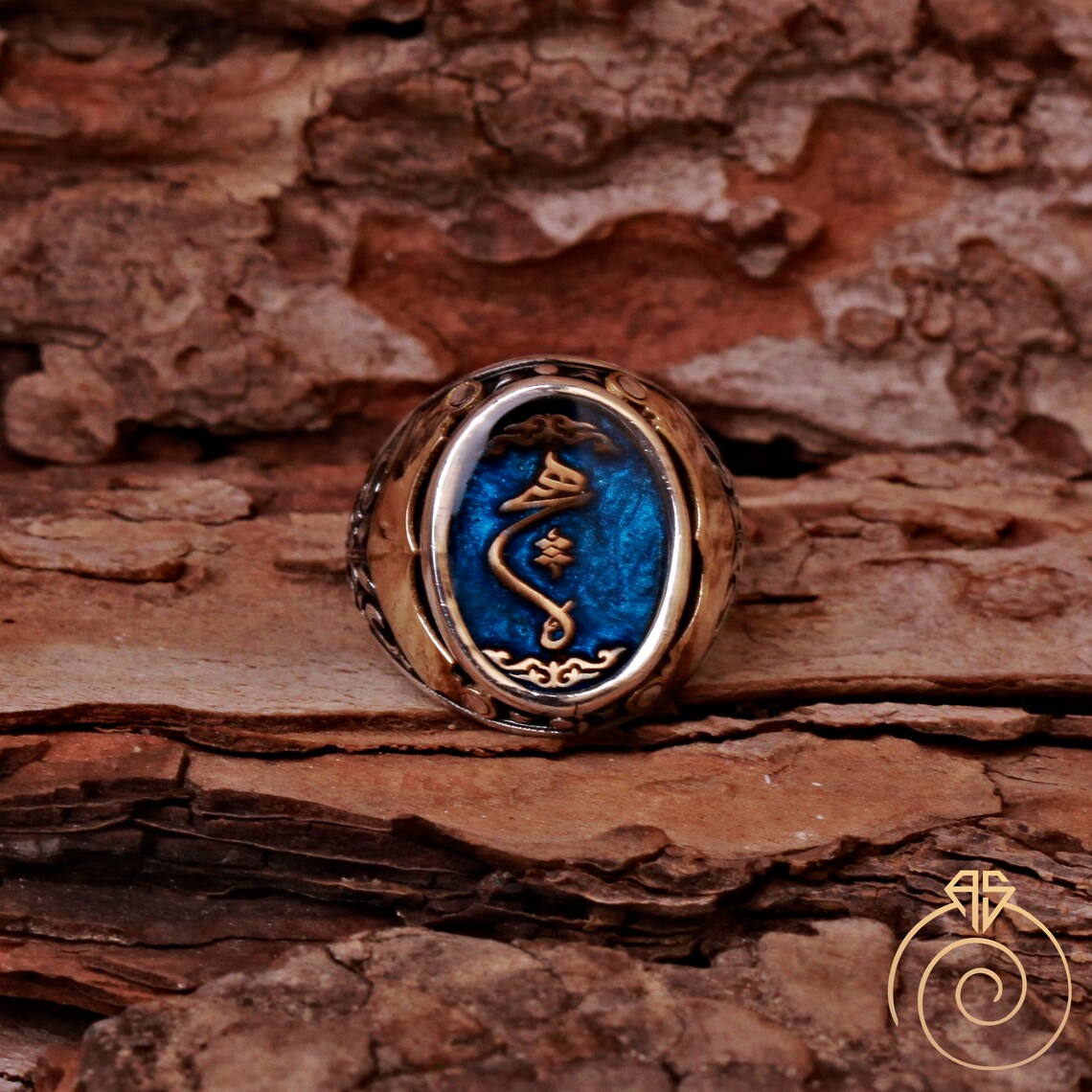 Mens Custom Made Calligraphy Ring Unique Enamel Work Engrave - Etsy