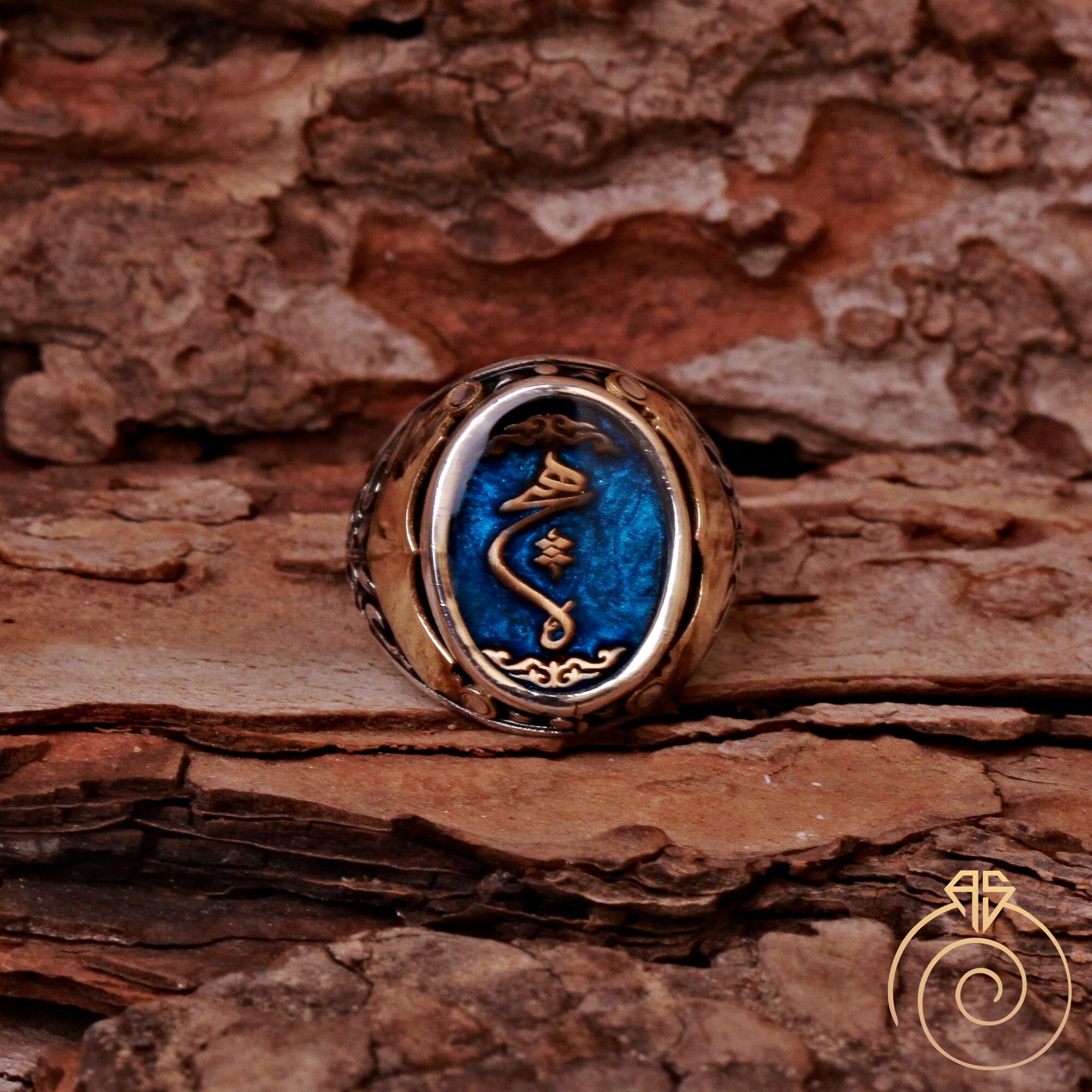 Mens Custom Made Calligraphy Ring Unique Enamel Work Engrave - Etsy