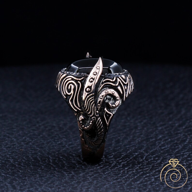 Gothic Warrior Dagger Ring for Men Natural Black Gemstone | Etsy