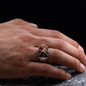 Mystery Gold Spider Ring, Vintage Animal Signet Ruby Ring, Black Spider ...