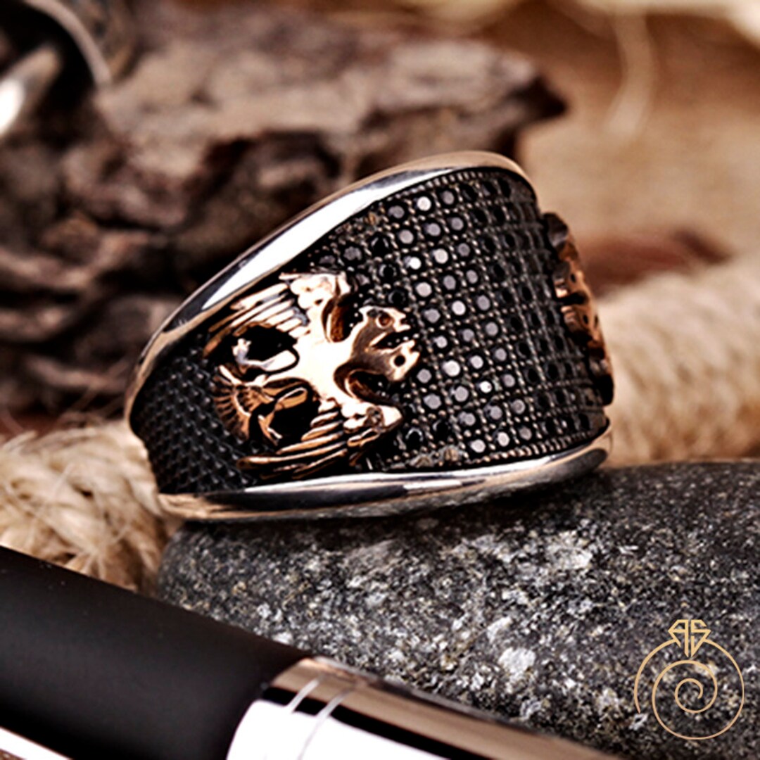 Mens Double Headed Eagle Ring, Custom Made Heraldic Symbol Anniversary ...