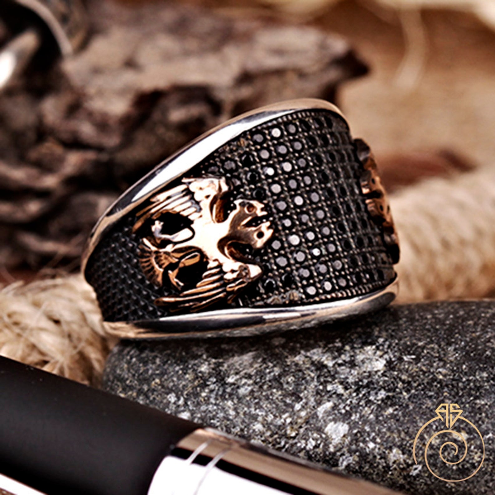 Herren Doppelkopf Adler Ring, Nach Maß Heraldik Symbol Jubiläum Ring ...