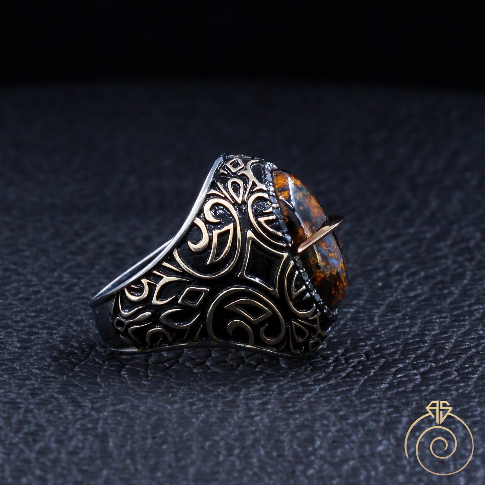 Mens Ocean Jasper Gold Black Diamond Ring Amazing Blue Brown - Etsy