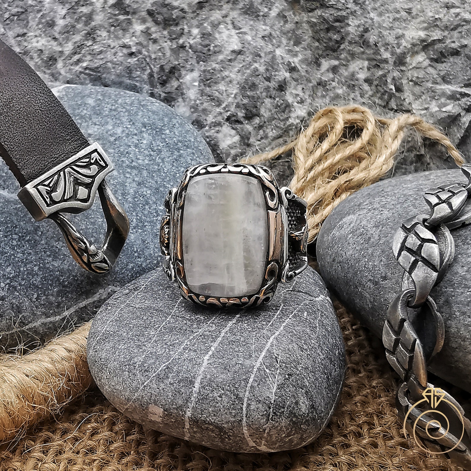 Mens Ring Moonstone Gemstone Rings for Men Custom Coat of Arms | Etsy