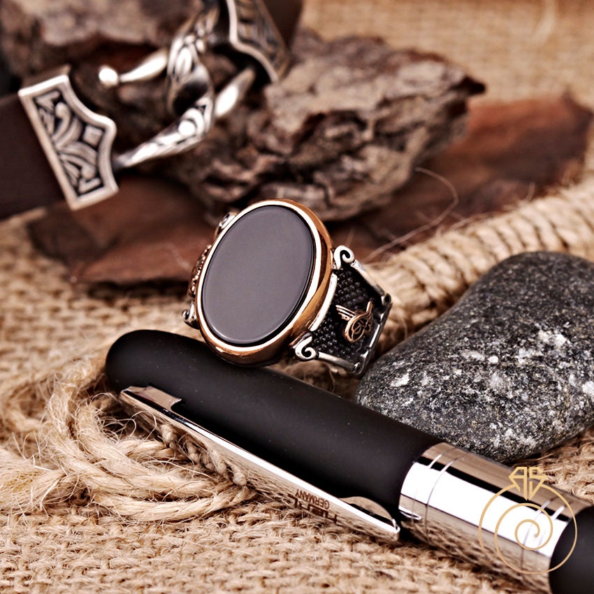 Men's Black Stone Ring Silver Onyx Engagement Ring | Etsy