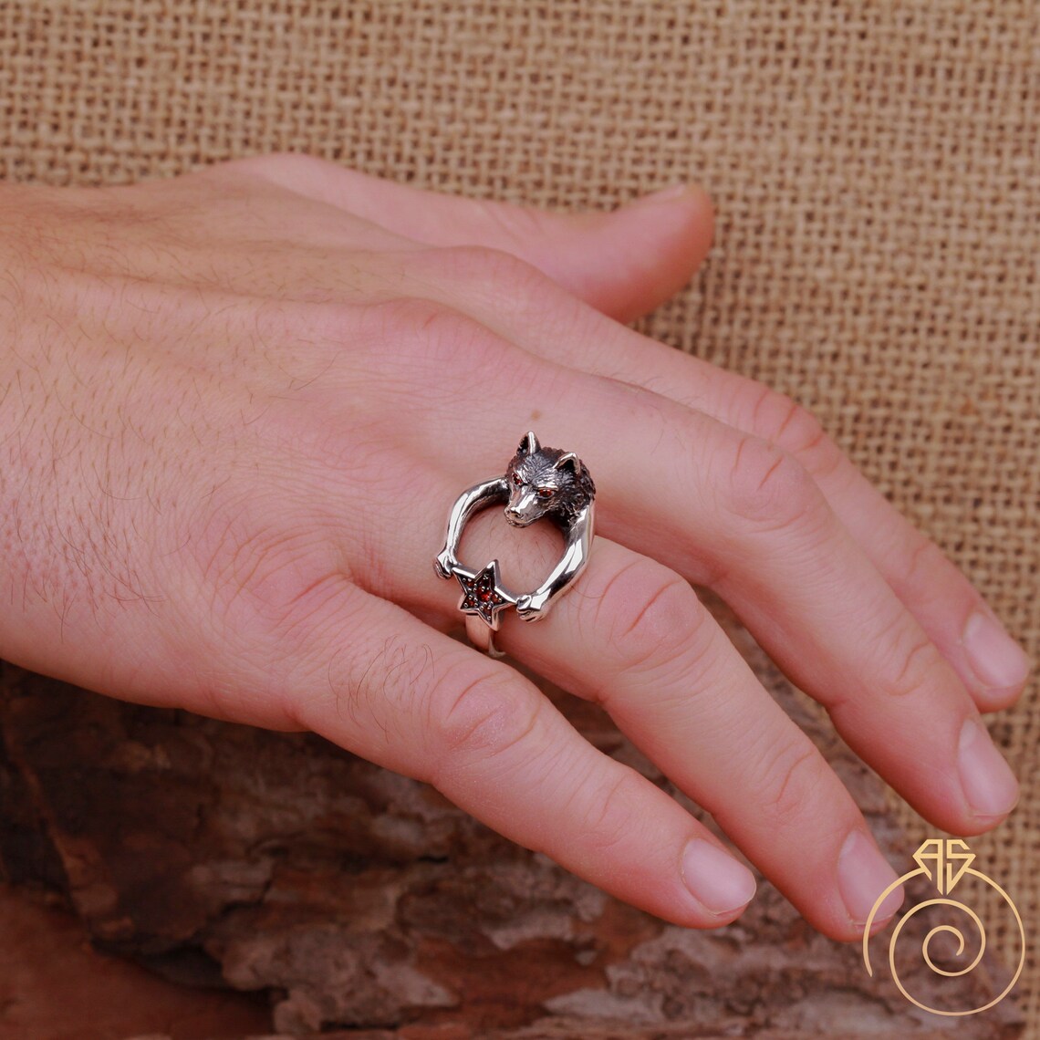 Mens Animal Signet Ring Vintage Wolf Head Jewelry Ruby Stone - Etsy