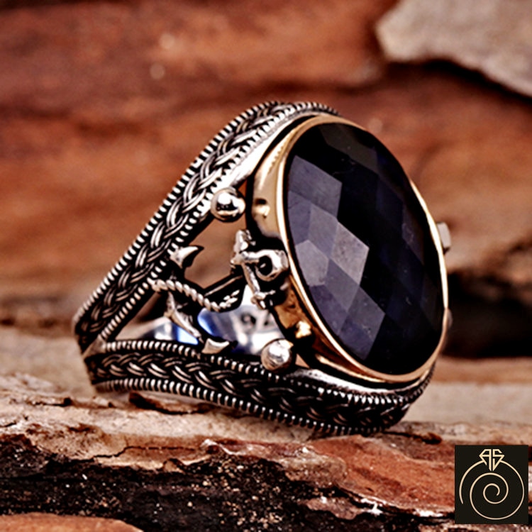 Mens Sapphire Seaman Silver Nautical Engagement Ring Maritime | Etsy