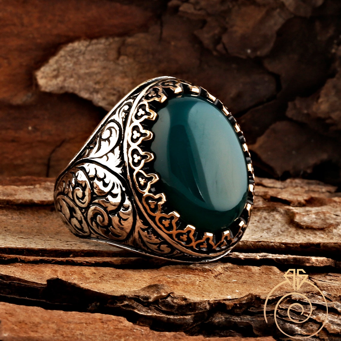 Unique Curved Mens Aqeeq Gemstone Occult Ring Custom Silver - Etsy