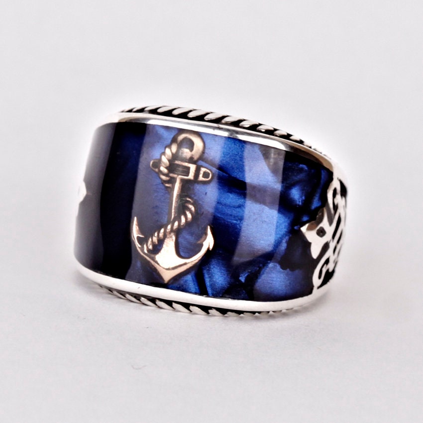 Mens Custom Symbol Ring Vintage Navy Rings for Men Anchor - Etsy