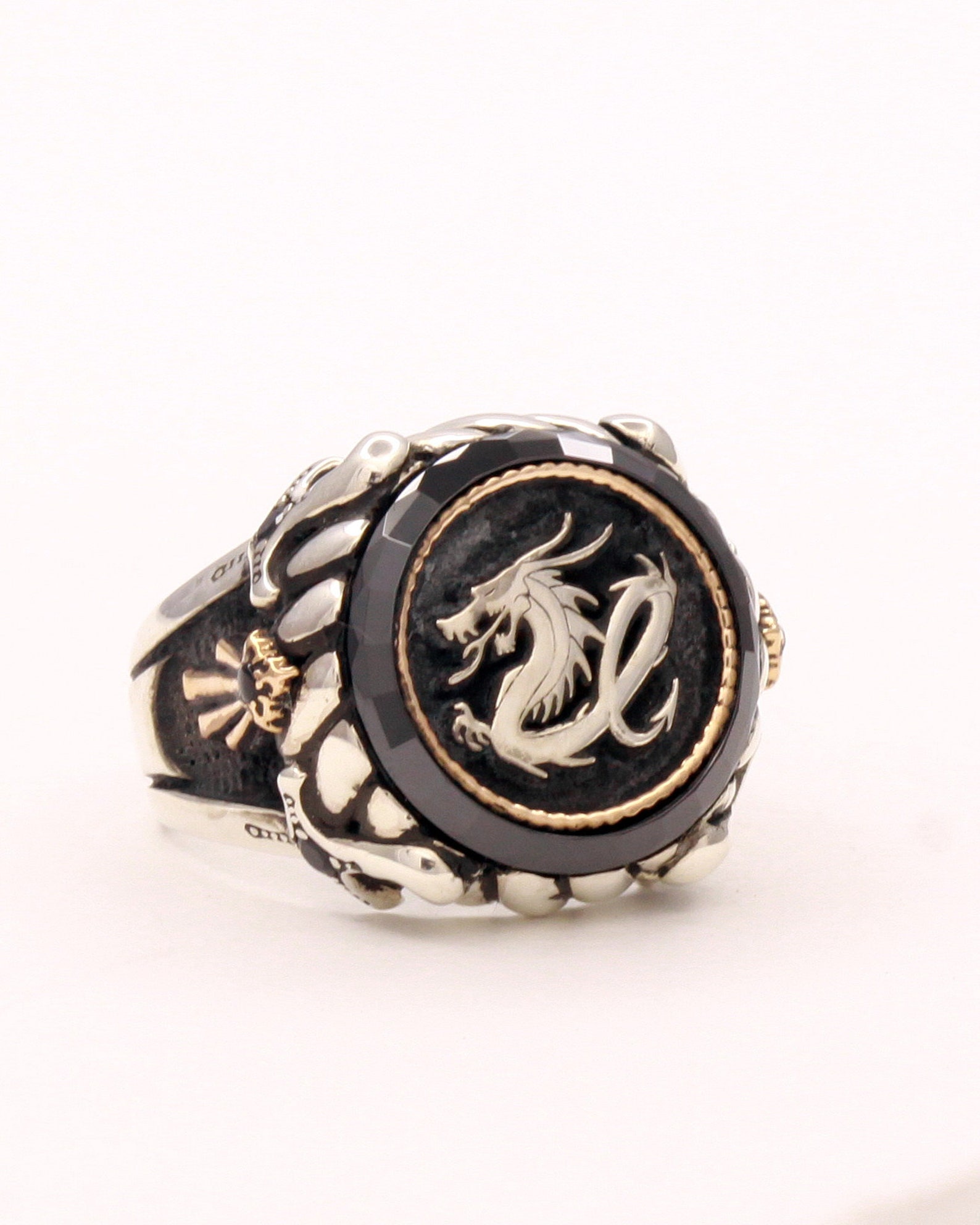 Mens Dragon Signet Ring Silver Black Engagement Men Ring | Etsy