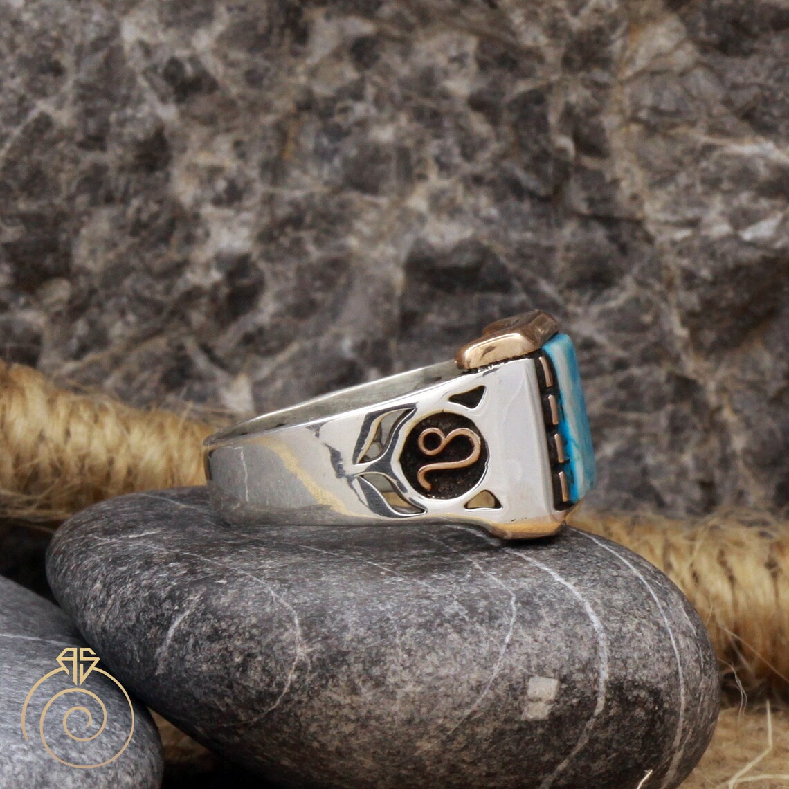 Mens Leo Zodiac Ring Unique Turquoise Gemstone Leo Signet | Etsy