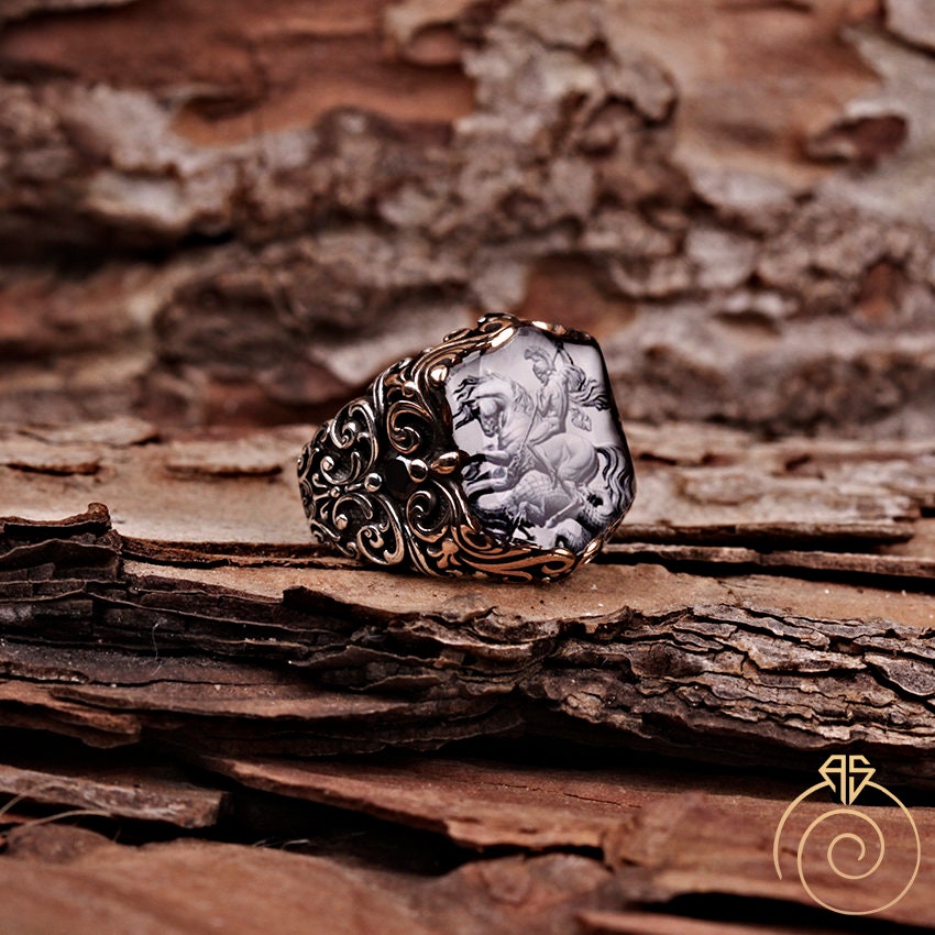 Silver Saint George Signet Ring St George And Kill Dragon | Etsy