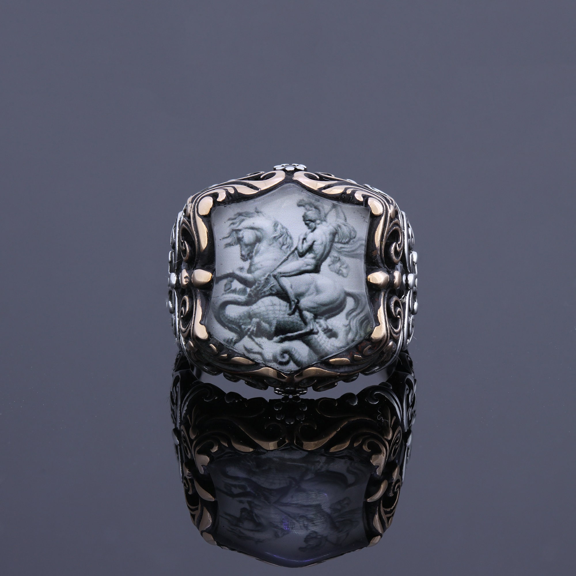 Silver Saint George Signet Ring St George and Kill Dragon - Etsy