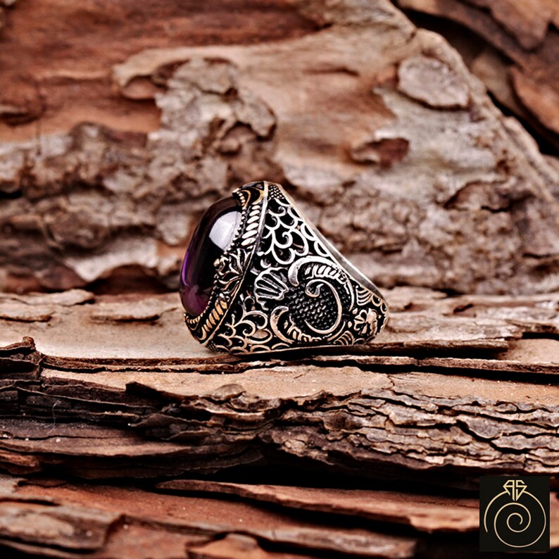 Cool Mens Ring Amethyst February Birthstone Vintage Rings for - Etsy