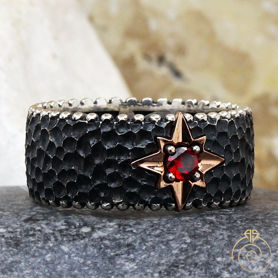 Red Stone Mens Wedding Ring, Vintage Promise Silver Ethernity Band ...