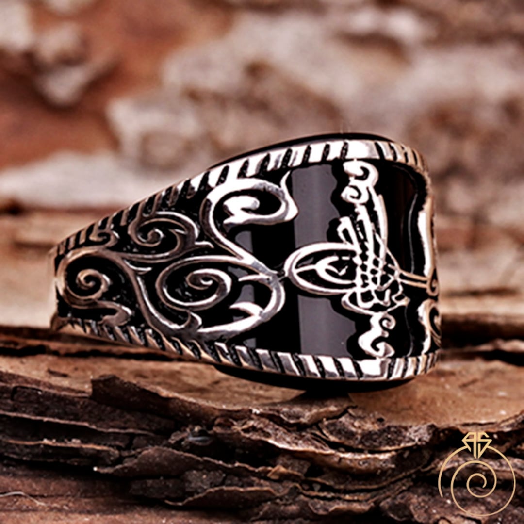 Unique Men Onyx Magic Engagement Ring, Vintage Sterling Silver Black ...