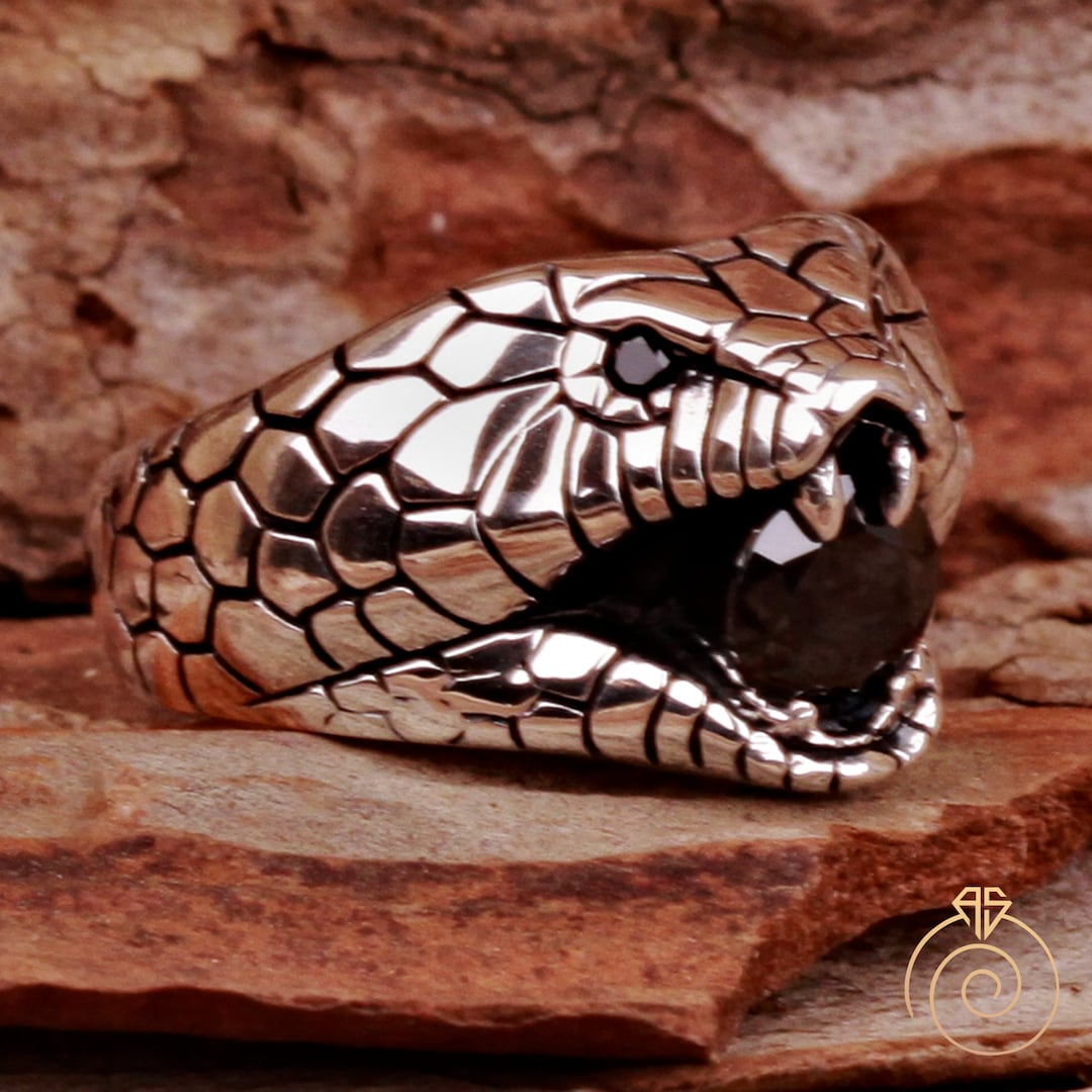 Mens Snake Head Ring Cobra Design Silver Fancy Animal Signet Warrior ...