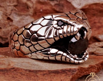 Mens Snake Head Ring Cobra Design Silver Fancy Animal Signet - Etsy