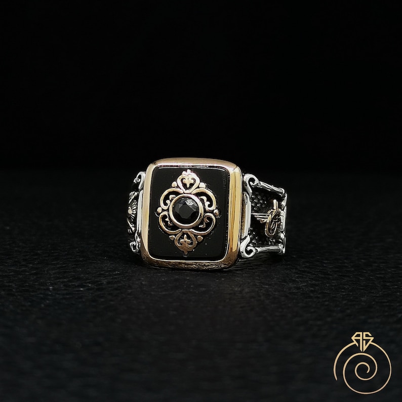 Men's Black Stone Ring Silver Onyx Engagement Ring - Etsy