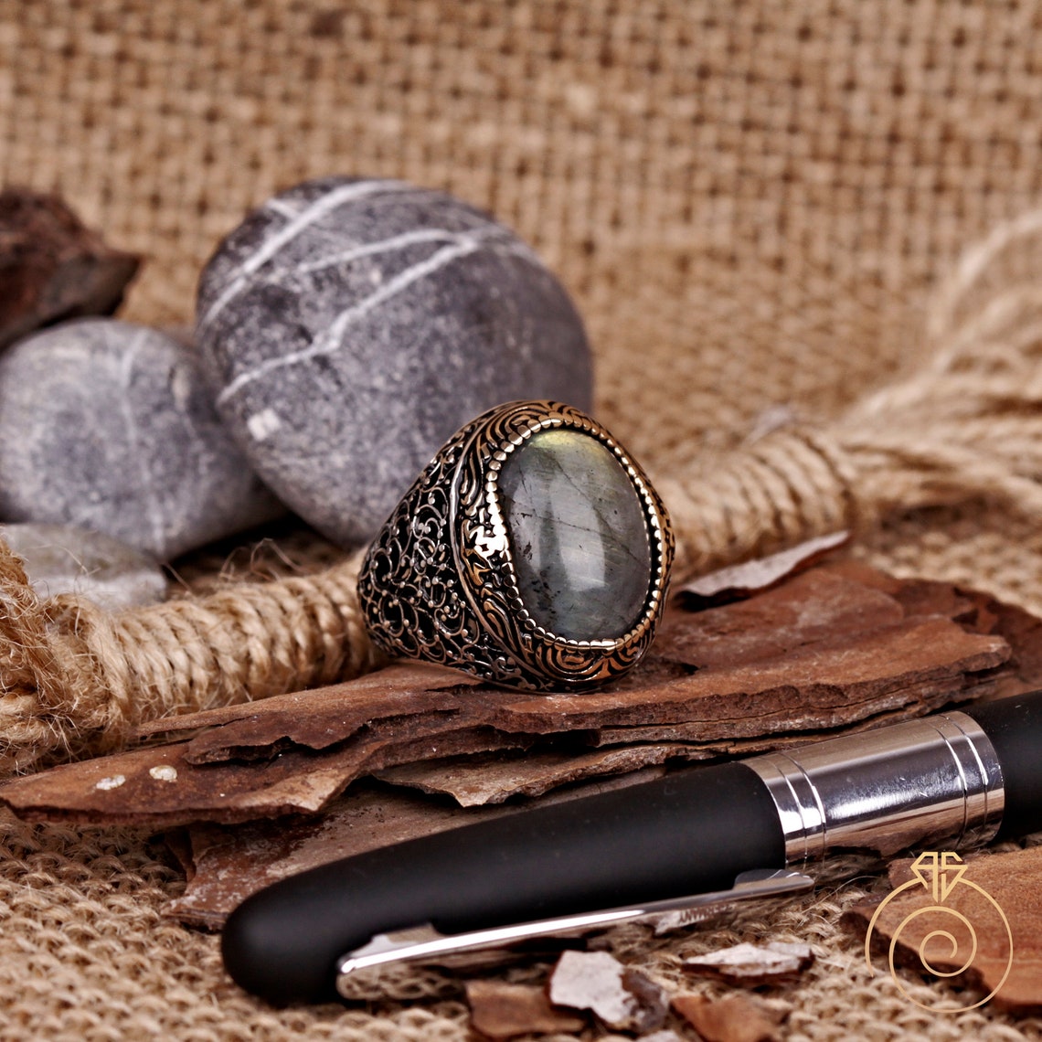 Mens Labradorite Ring Vintage Silver Green Gemstone | Etsy