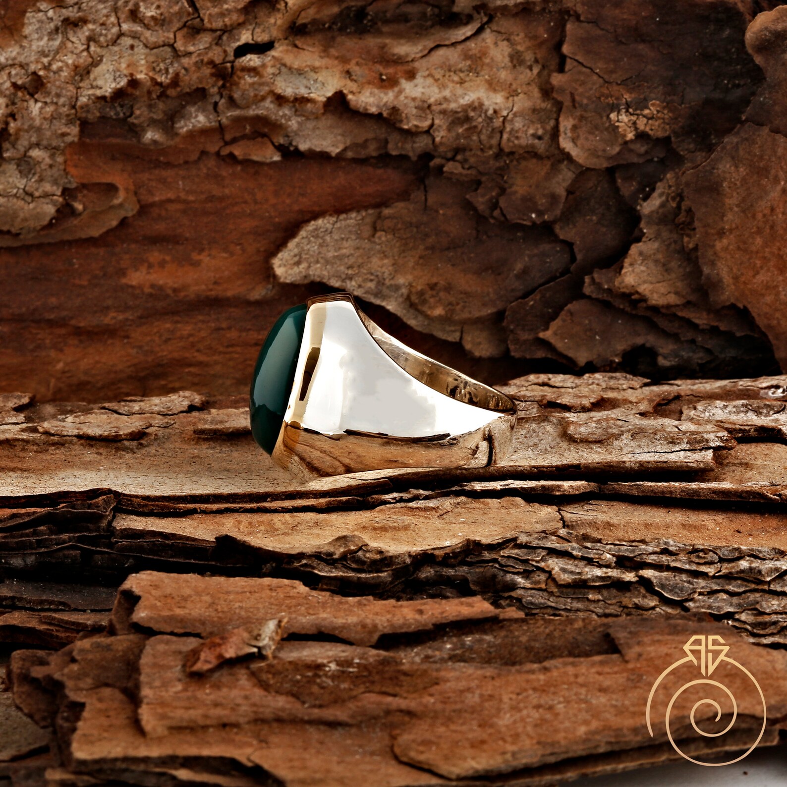 Unique Curved Mens Aqeeq Gemstone Occult Ring Custom Silver | Etsy