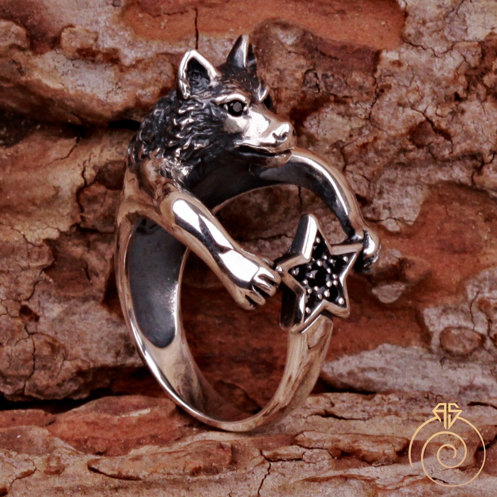 Mens Animal Signet Ring Vintage Wolf Head Jewelry Black Stone - Etsy