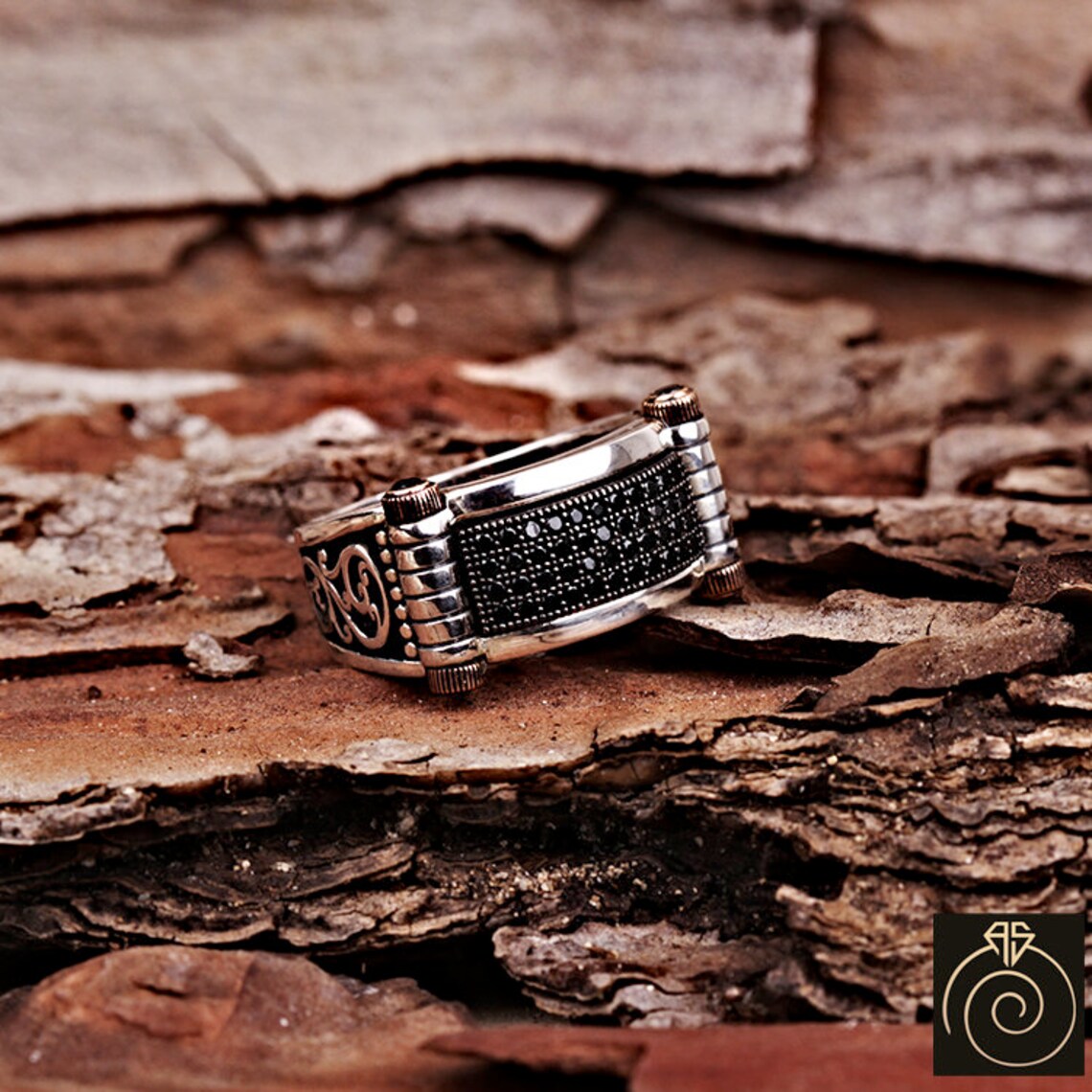 Unique Mens Ring Engagement Ring for Men Black Man Jewelry Mens ...