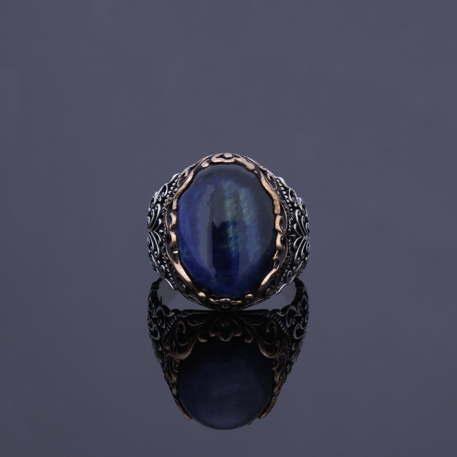 Blue Tigers Eye Ring Men Gemstone Rings Anniversary Band - Etsy