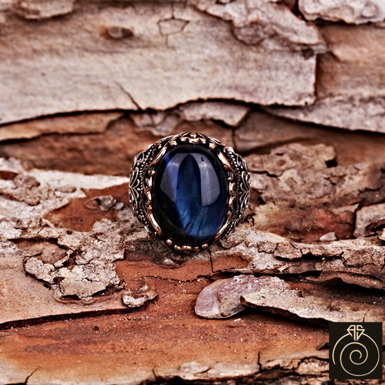 Blue Tigers Eye Ring Men Gemstone Rings Anniversary Band | Etsy