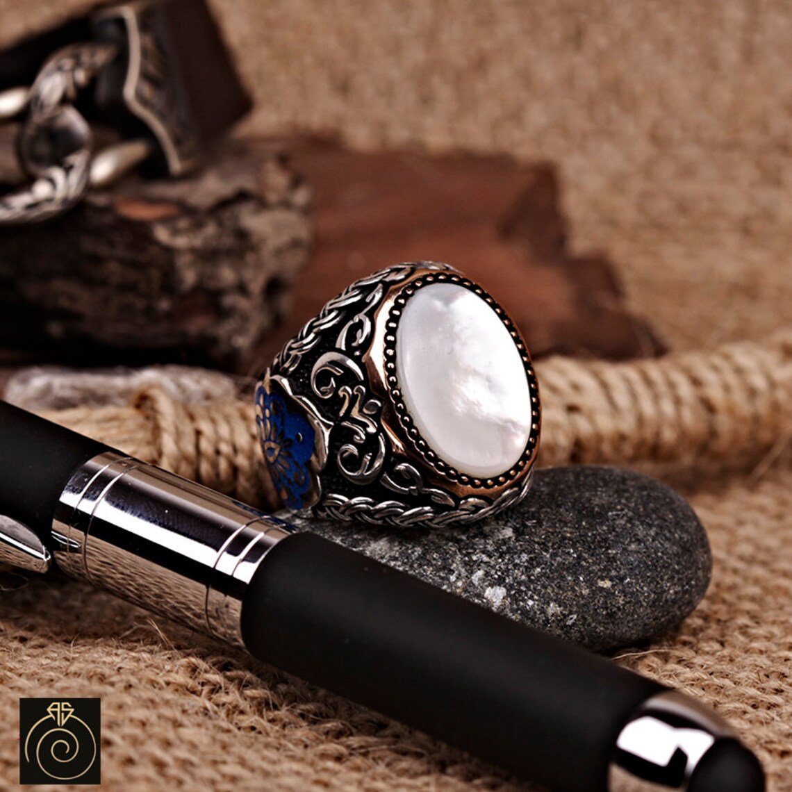 Mens White Gemstone Cocktail Ring Custom Sterling Silver | Etsy