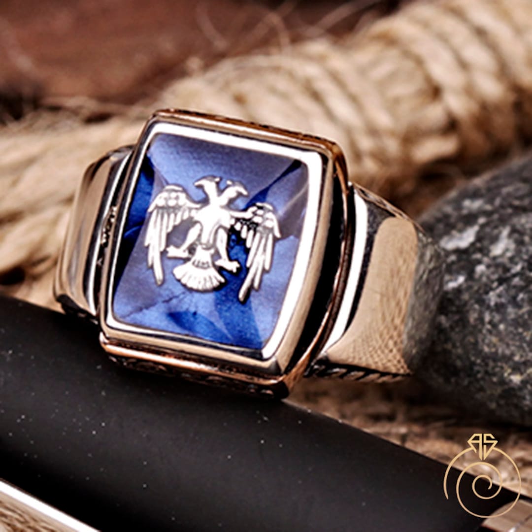 Mens Sultan's Opening Upside Ring Double Headed Eagle Ring for Men Blue ...