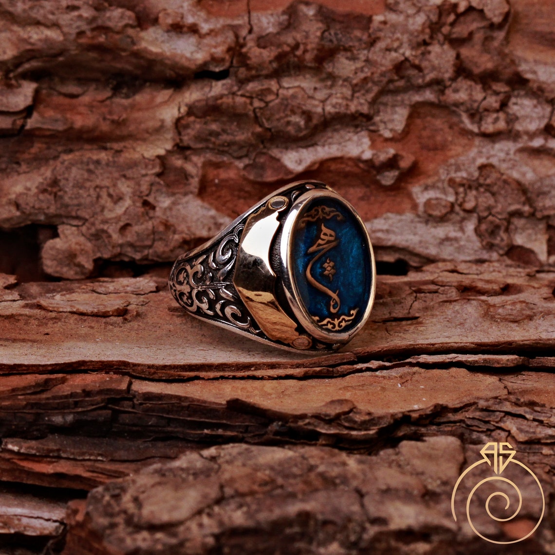 Mens Custom Made Calligraphy Ring Unique Enamel Work Engrave - Etsy