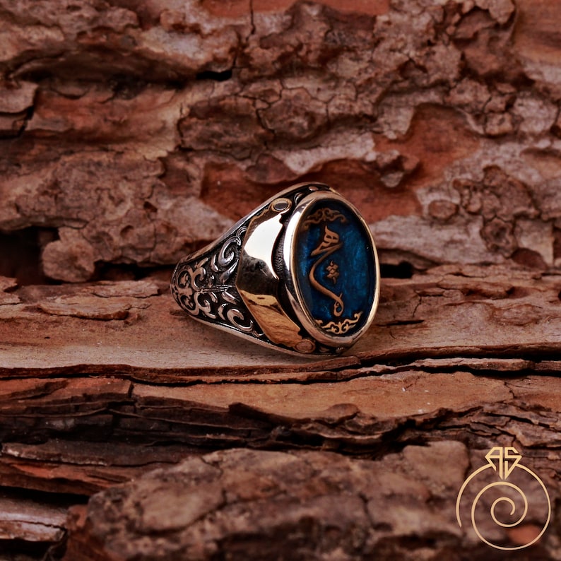 Mens Custom Made Calligraphy Ring Unique Enamel Work Engrave - Etsy