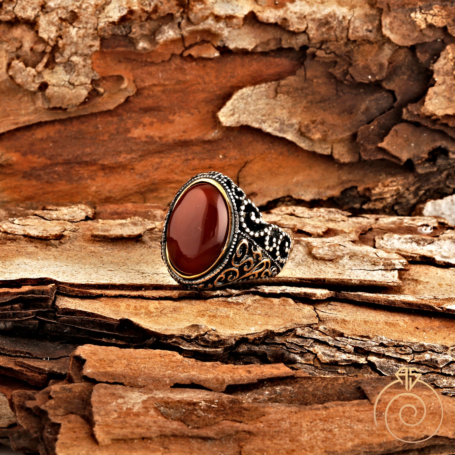 Mens Agate Statement Red Aqeeq Stone Sterling Silver Vintage | Etsy