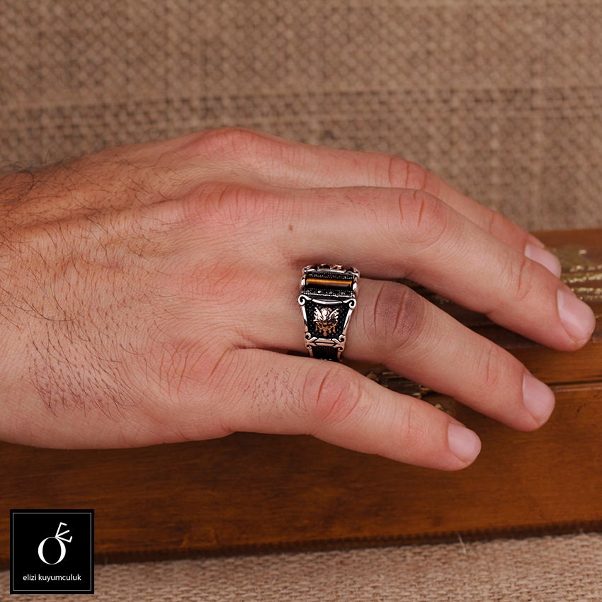 Unique Men's Gemstone Ring Vintage Brown Natural Stone | Etsy