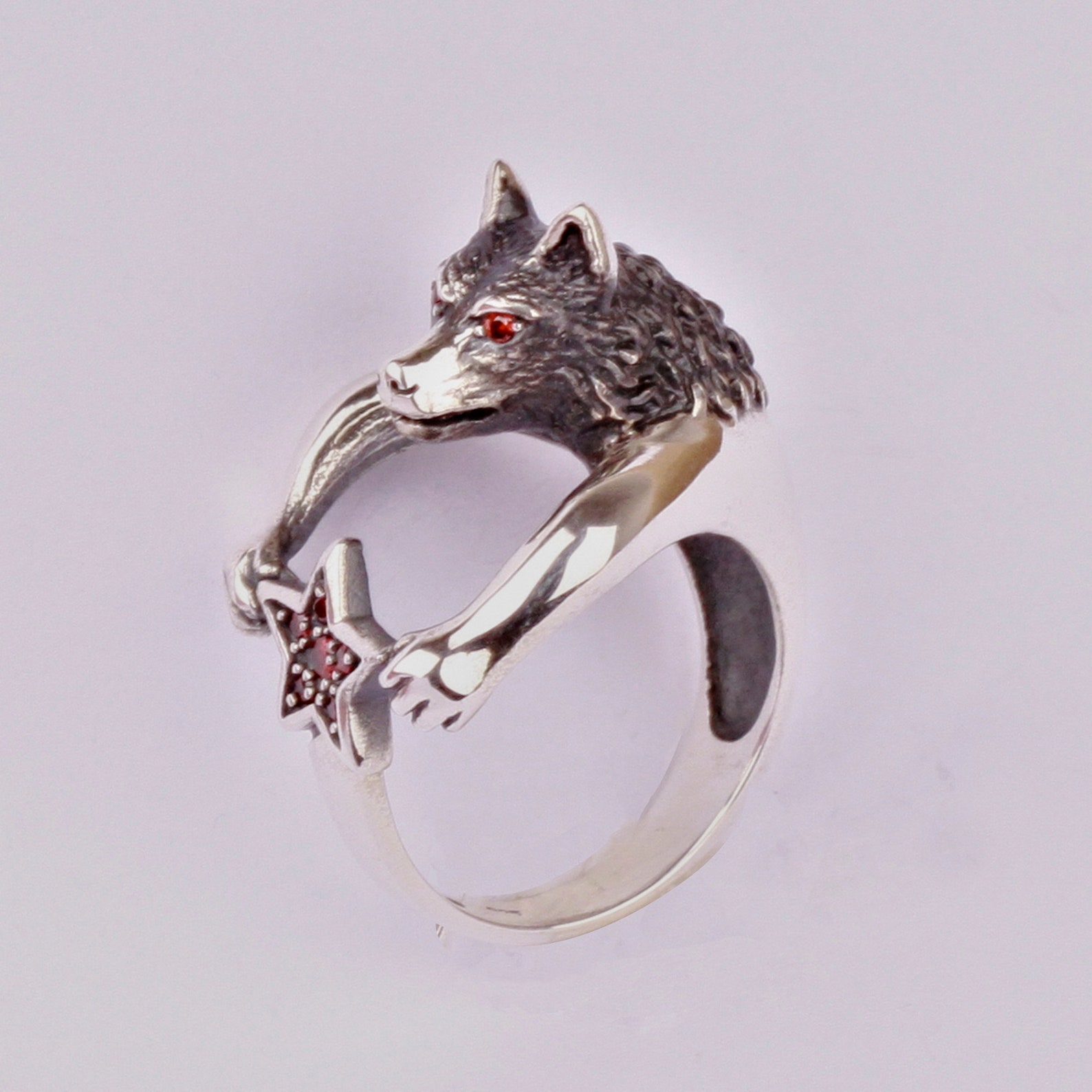 Mens Animal Signet Ring Vintage Wolf Head Jewelry Ruby Stone - Etsy