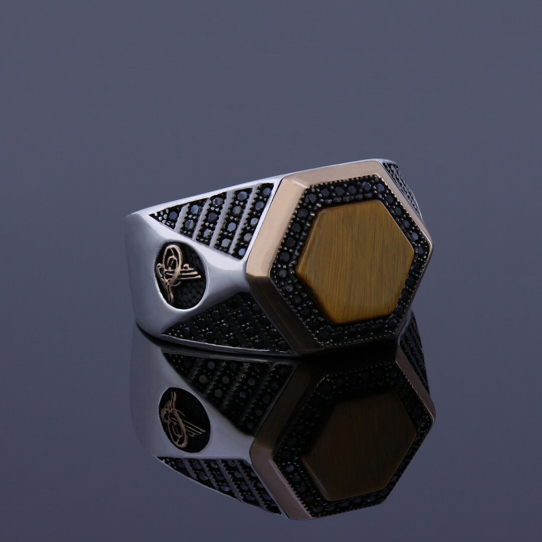 Mens Tiger Eye Ring, Gemstone Silver Rings for Man Brown Tigers Eye ...