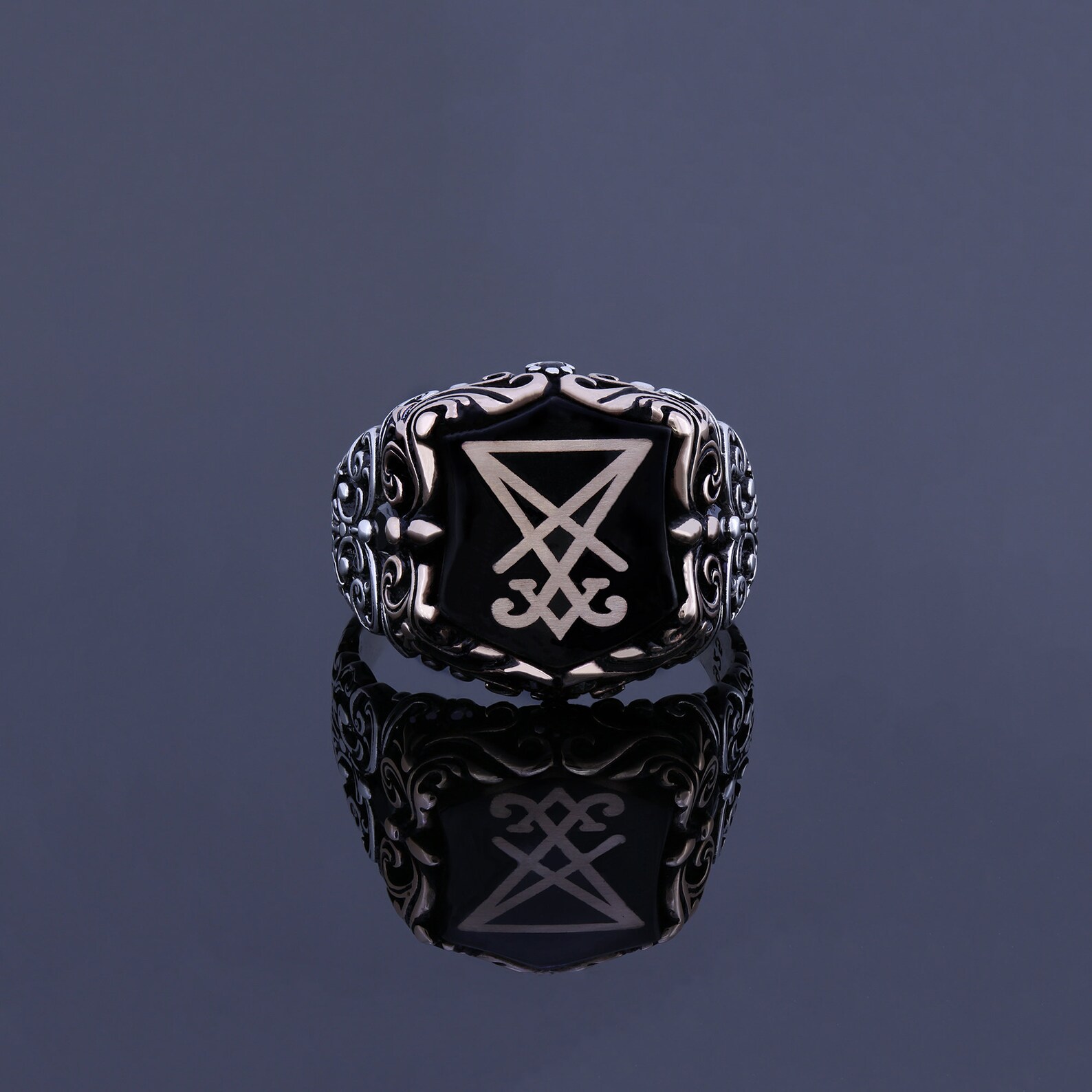 Unique Mens Sigil of Lucifer Ring for Men Silver Men Jewelry Satanist ...